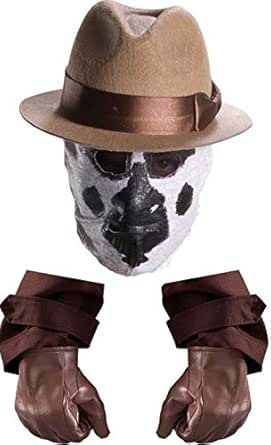 Amazon.com: Watchmen Rorschach Costume Hat, Gloves & Mask Set Black ...