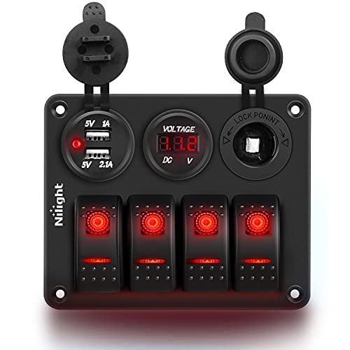 Nilight 4Gang Rocker Switch Panel with USB Charger Voltmeter and Cigar ...