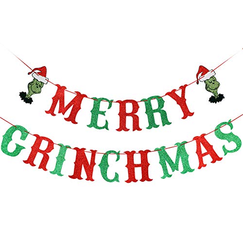 Red and Green Glitter Merry Grinchmas Banner Grinch Christmas Banner ...