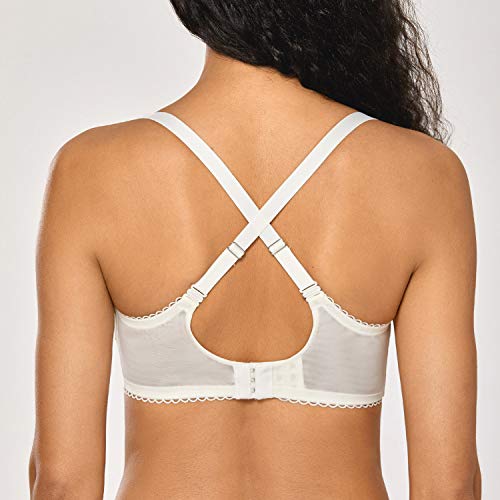 DOBREVA Women's Sexy Lace Push Up Plus Size Bra Sheer Balconette Underwire Unlined Ivory_Eyelash ...