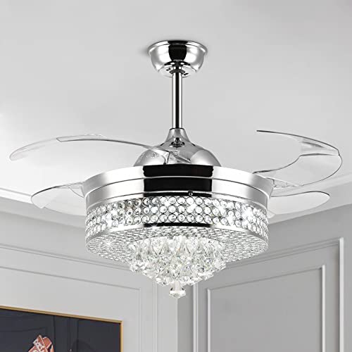 NOXARTE 42 Inch Crystal Chandelier Fan with Lights and Remote Control ...