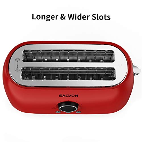 Toaster 4 Slice Long Slot, SACVON Stainless Steel Retro Toasters with ...