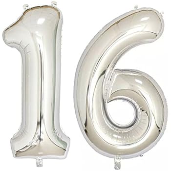 Amazon.com: IN-JOOYAA 40 in Big Number 16 Mylar Balloons Silver Sweet ...