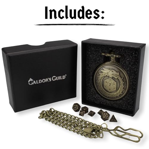 Galdor's Guild Travel DND Pocket Watch & Mini Metal Polyhedral Dice Set ...