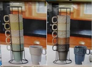 Amazon.com | Ceramic Stacking Mugs with Metal Stand: Coffee Cups & Mugs