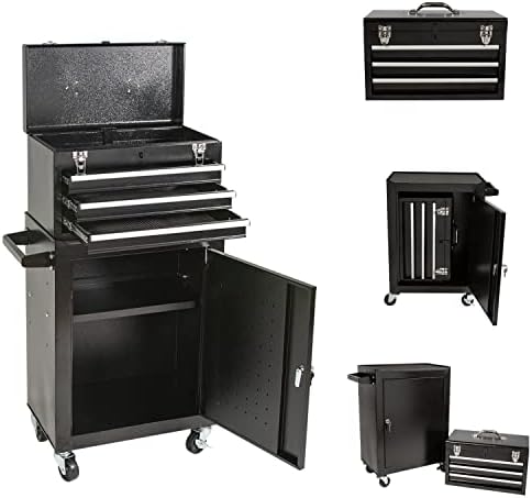 3-Drawer Tool Chest Tool Box with 4 Wheels,Removable Portable Set-Top ...