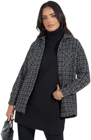 Styli Womene Oversized Longline Tweed Shacket XXL Black price in Saudi ...