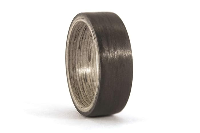 Amazon.com: Men's black carbon fiber and bentwood ring. Natural wooden ...