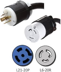 Amazon.com: NEMA L21-20P to L6-20R Plug Adapter - 1 Foot, 20A/208V, 12/ ...