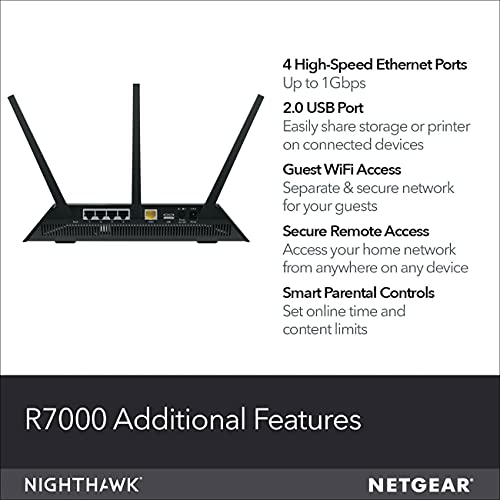 NETGEAR Nighthawk Smart Wi-Fi Router (R7000-100NAS) - AC1900 Wireless Speed (Up to 1900 Mbps ...