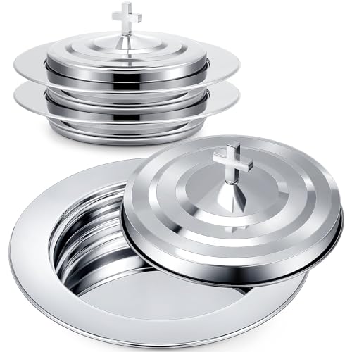 Zhehao 2 Plates Silver Communion Set with Lid, Stainless Steel Bread ...