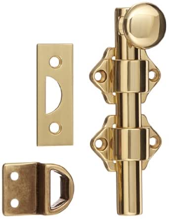 Rockwood 630-4.3 Solid Brass Surface Bolt with Universal And Mortise Strike, 2 Guide, 4" Bolt ...