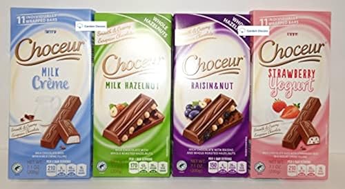 Choceur Milk Chocolate Bars Milk Crème, Milk Hazelnut, Raisin & Nut, Strawberry Yogurt Smooth ...