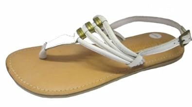 Ladies New Look LEATHER Wide Fit Toe Post Sandals White with Bronze ...