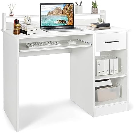 سعر Tangkula White Computer Desk with Drawer & Keyboard Tray, 22 Inch ...