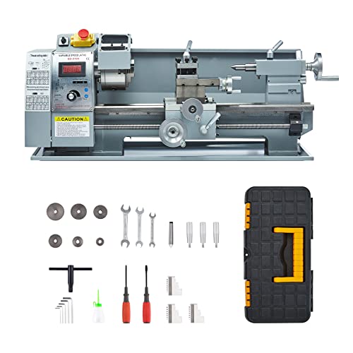 CREWORKS Mini Lathe Machine with 3 Jaw Chuck and 2250rpm Max Variable Speed, 8"x16" Bench Top ...