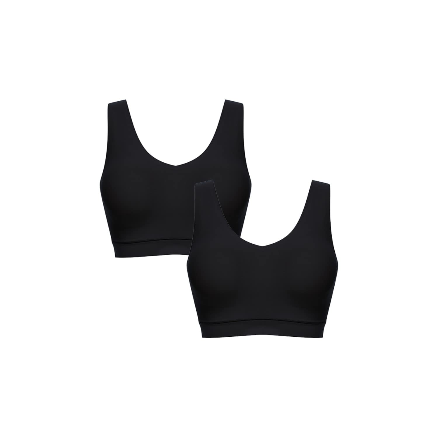 Chantelle Women's Soft Stretch Padded V-Neck Bra Top, Black (2 Pack ...