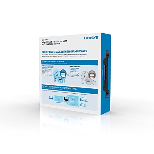 Linksys AC3000 Max-Stream Tri-Band Wi-Fi Range Extender, Black (RE9000 ...