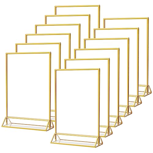 MaxGear 4x6 Gold Acrylic Sign Holder 12 Pack, Wedding Gold Table Number ...