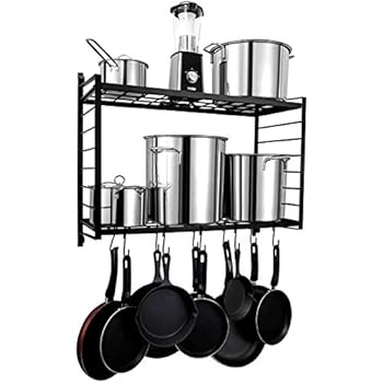 Amazon.com: BestVida SparkWorks 2-Tiered Wall Mounted Pot Rack: Kitchen ...