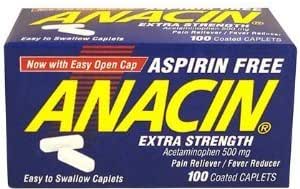 Amazon.com: Anacin, Aspirin Free, Extra Strength, 500 mg, 100 Caplets ...