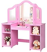 Amazon.com: Costzon Kids Vanity, 2 in 1 Princess Makeup Desk Dressing ...