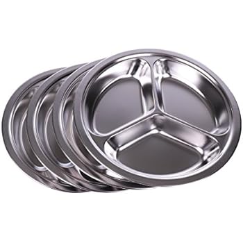 Amazon.com | AIYoo Round Divided Plates 2 Pack 304 Stainless Steel Mess ...