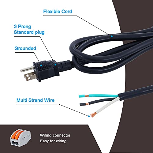 12 AWG Power Cord 12FT Open End Heavy Duty 12 Gauge 3 Prong 12 Foot 3 ...