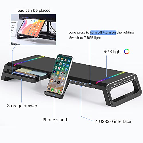 TopMate Monitor Stand for Desk RGB Gaming Lights with USB 3.0 Hub ...