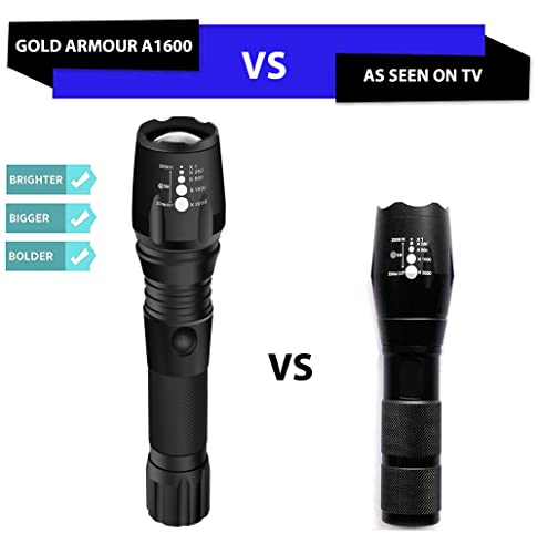 Gold Armour LED Tactical Flashlights with High Lumens, Rechargeable ...
