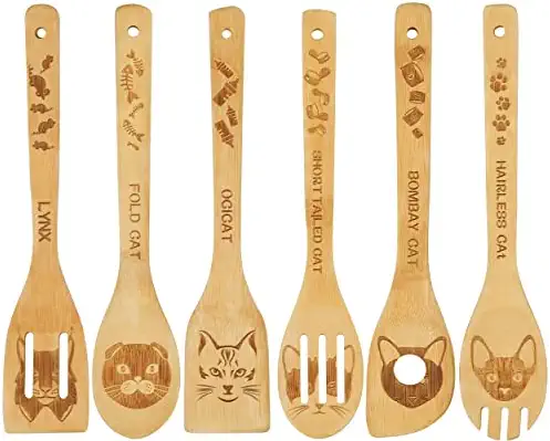 خرید 6 pcs Lovely Cat figurines Burned wooden spoons cooking & serving ...