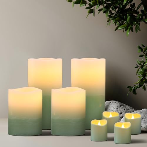 FURORA LIGHTING Green Ombre LED Candles with Remote, 4 Pillar and 4 ...
