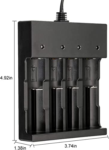 Tokeyla 4-Pack Batteries 3.7V Flat Top, 4 Bay 18650 Battery Charger for Lithium-ion Rechargeable ...