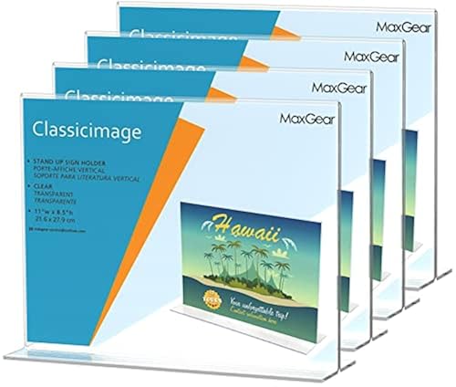 MaxGear Acrylic Sign Holder 8.5 x 11 inches 4 Pack, Horizontal Plastic ...