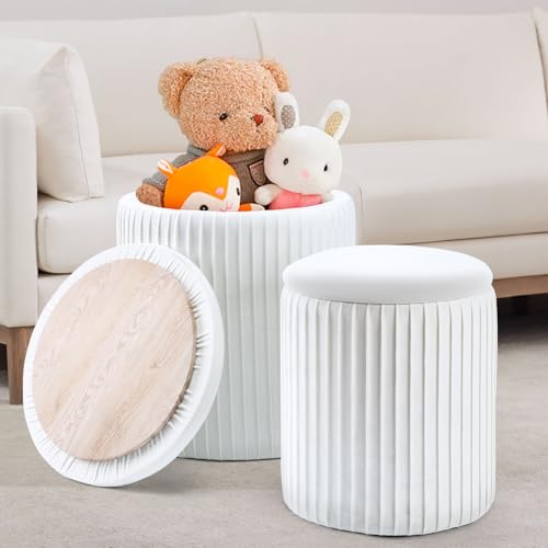 WENRENER Ottoman with Storage, Velvet Round Storage Ottoman Set of 2 ...