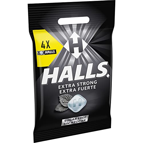 Halls Extra Fuerte Caramelos Duros Sabor Eucalipto sin Azúcar, 4 x 32g