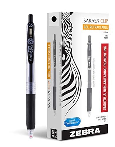 Zebra Pen Sarasa Clip Retractable Gel Pen, Fine Point, 0.5mm, Black Ink ...