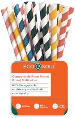 ECO SOUL [8 MM, 100 Count] Biodegradable Multicolor Paper Straws ...