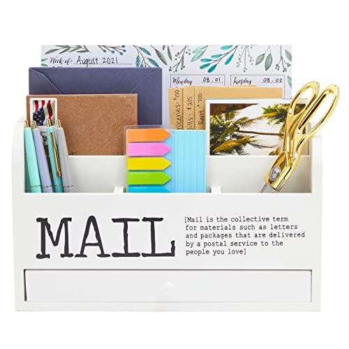Juvale White Mail Organizer for Desktop, Wooden Mail Sorter Storage Box ...