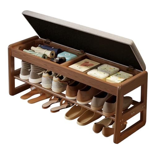 KASLANDI Shoe Rack Bench with Cushion,2 Tiers Shoe Bench with Flip-Open ...