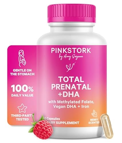Pink Stork Total Prenatal Vitamins with DHA, Folate, Iron, Choline, and ...