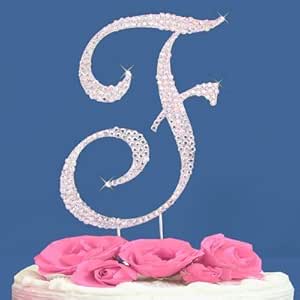 Amazon.com: Fully Covered in Crystal Monogram Wedding Cake Topper ...
