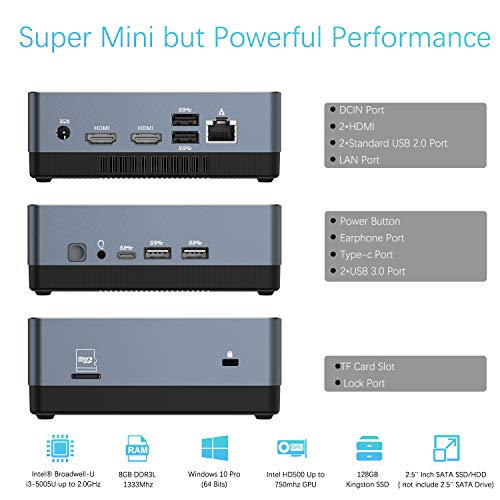 Mini PC Intel Core i3 5005U, 8GB DDR, 256GB M.2 SSD, Windows 10 Pro ...