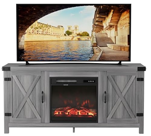JUMMICO Modern TV Stand with Double Barn Doors Storage Cabinets for TVs ...