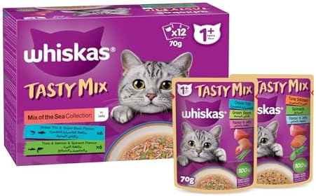 Whiskas Tasty Mix Mix of Sea Collection in Jelly Cat Food, 12 x 70g ...