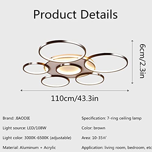 LED Ceiling Light Modern 7-Ring Living Room Ceiling Lamp Brown Round ...