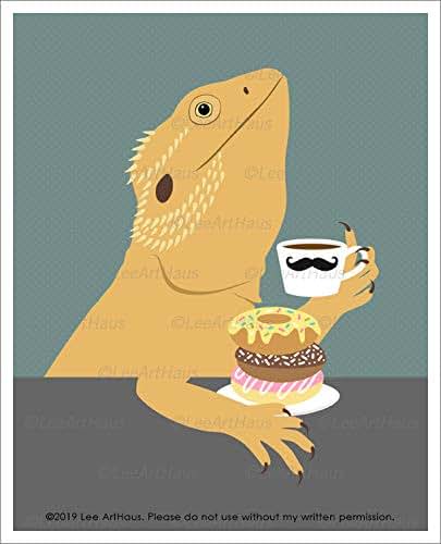 Amazon.com: 5R - Bearded Dragon Lizard Drinking Coffee and Eating ...