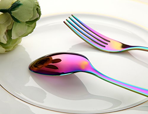 Colorful Rainbow Flatware Silverware Set, 30-Piece Stainless Steel ...
