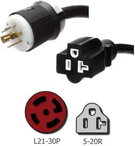 Amazon.com: NEMA L21-30P to 5-20R Plug Adapter - 1 Foot, 20A/120V, 12 ...