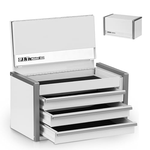 P.I.T. Mini White Tool Box, Portable 3 Drawer Steel Stackable Tool Box ...